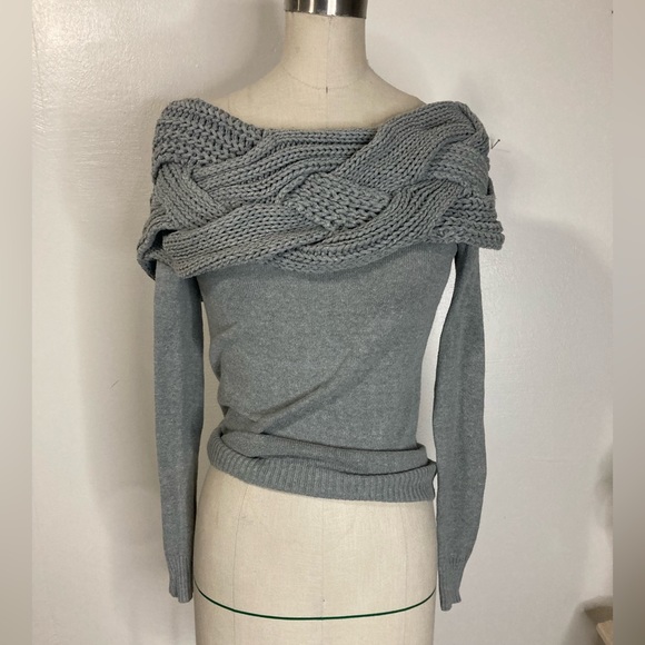 bebe | Sweaters | Vintage Bebe Knit Off The Shoulder Gray Sweater ...